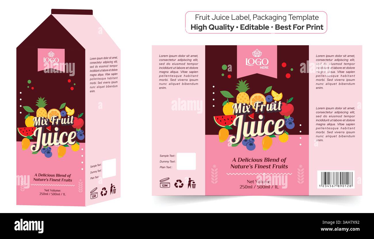 Fruit Juice packaging Template with mockup design download, Tetra pack ...