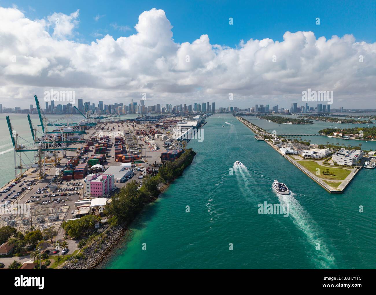 Miami, Florida - February 12, 2025: Aerial Miami port with cargo ...