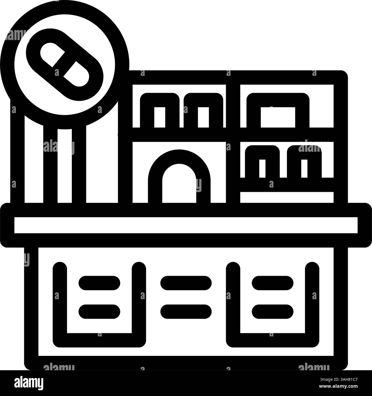 pharmacy counter pharmacist line icon vector illustration Stock Vector ...