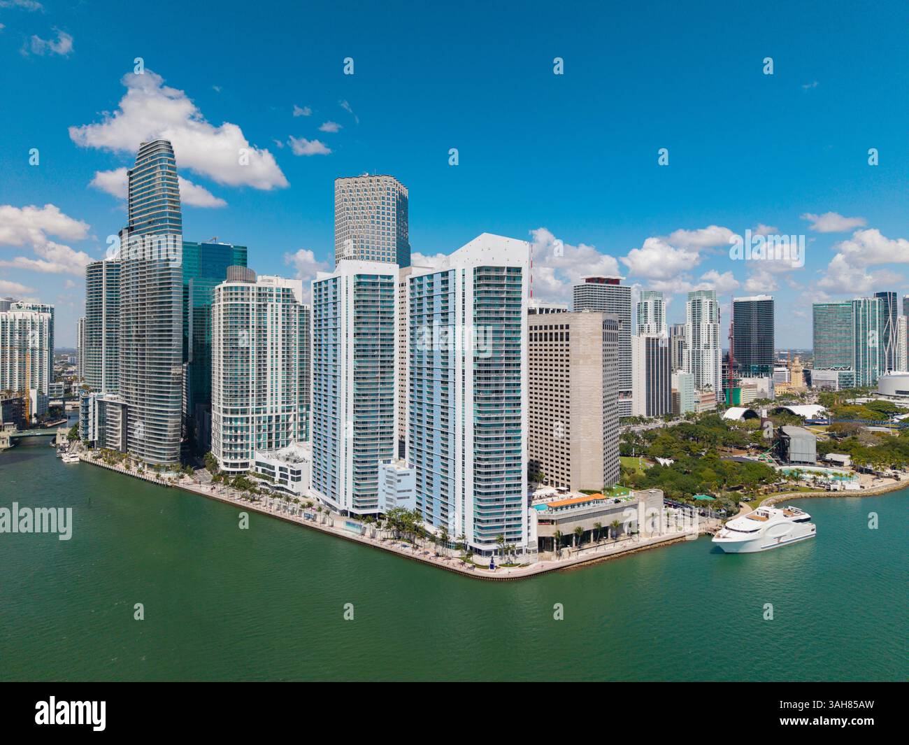 Miami skyscraper in city center. Aerial downtown skyline with modern ...