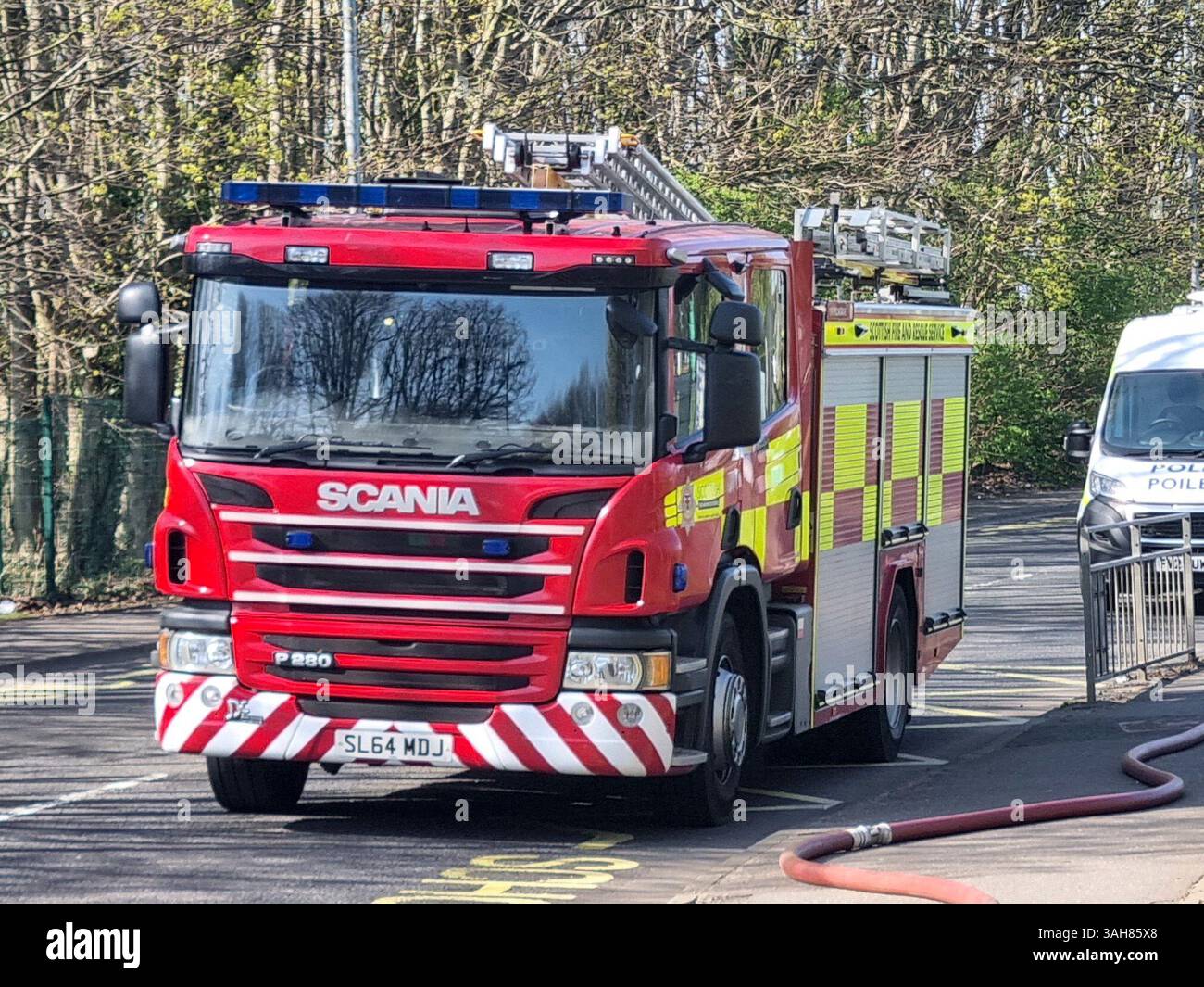 A view of a fire truck at the scene of a blaze in West Byrehill ...