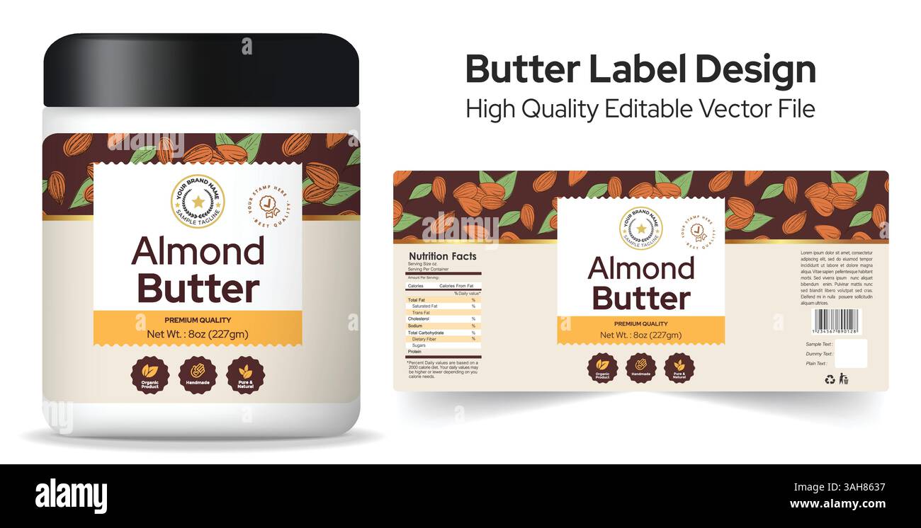 Premium Almond butter label design, Organic quality product Almond ...