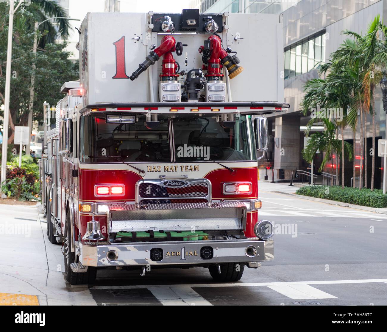 Miami, Florida, USA - December 01, 2024: Big firetruck outdoor ...