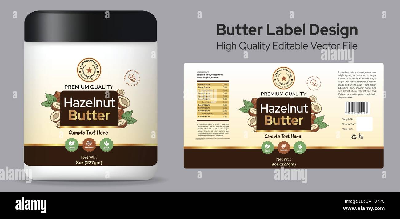 hazelnut butter label design, editable template print ready vector file ...
