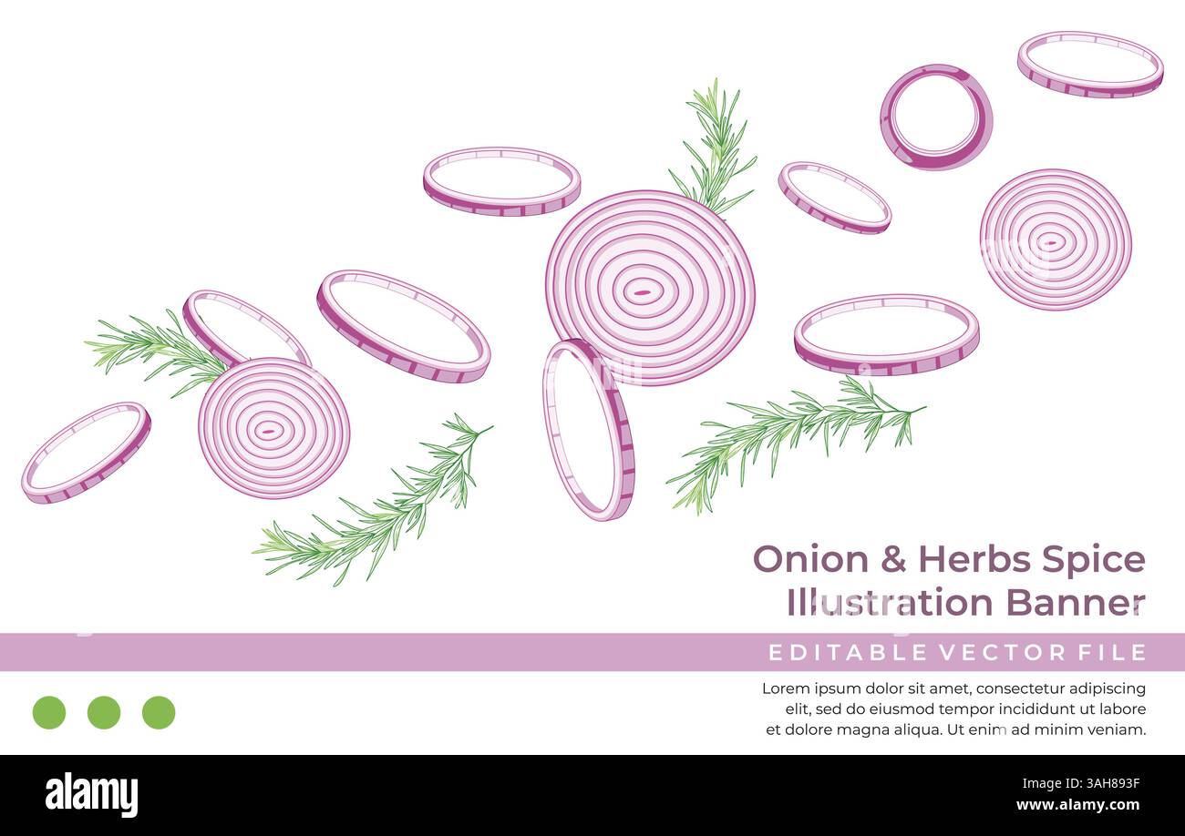Onion sliced rings with rosemary herbs vegetable and spice banner for ...