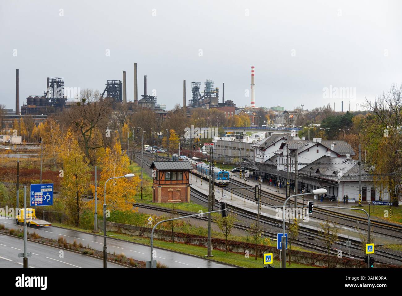 OSTRAVA, CZECH REPUBLIC - NOVEMBER 24, 2023: Train in Ostrava-Stred ...