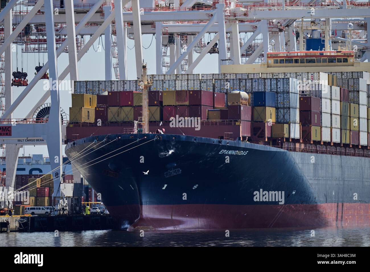 Containers are seen aboard the cargo ship Epaminondas while it is ...