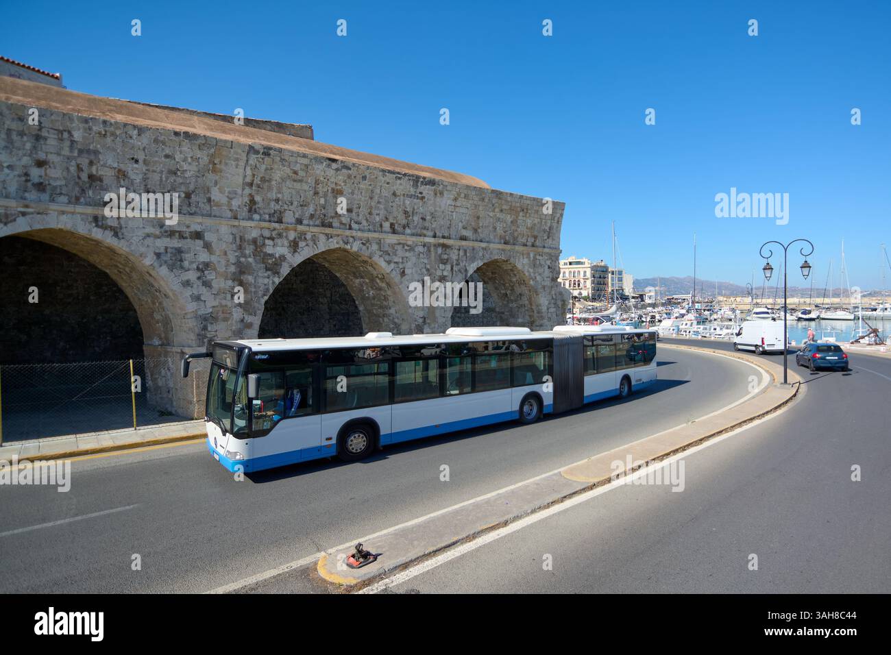 Crete.Greece - april 07, 2025: The medieval stone arches of the Neoria ...