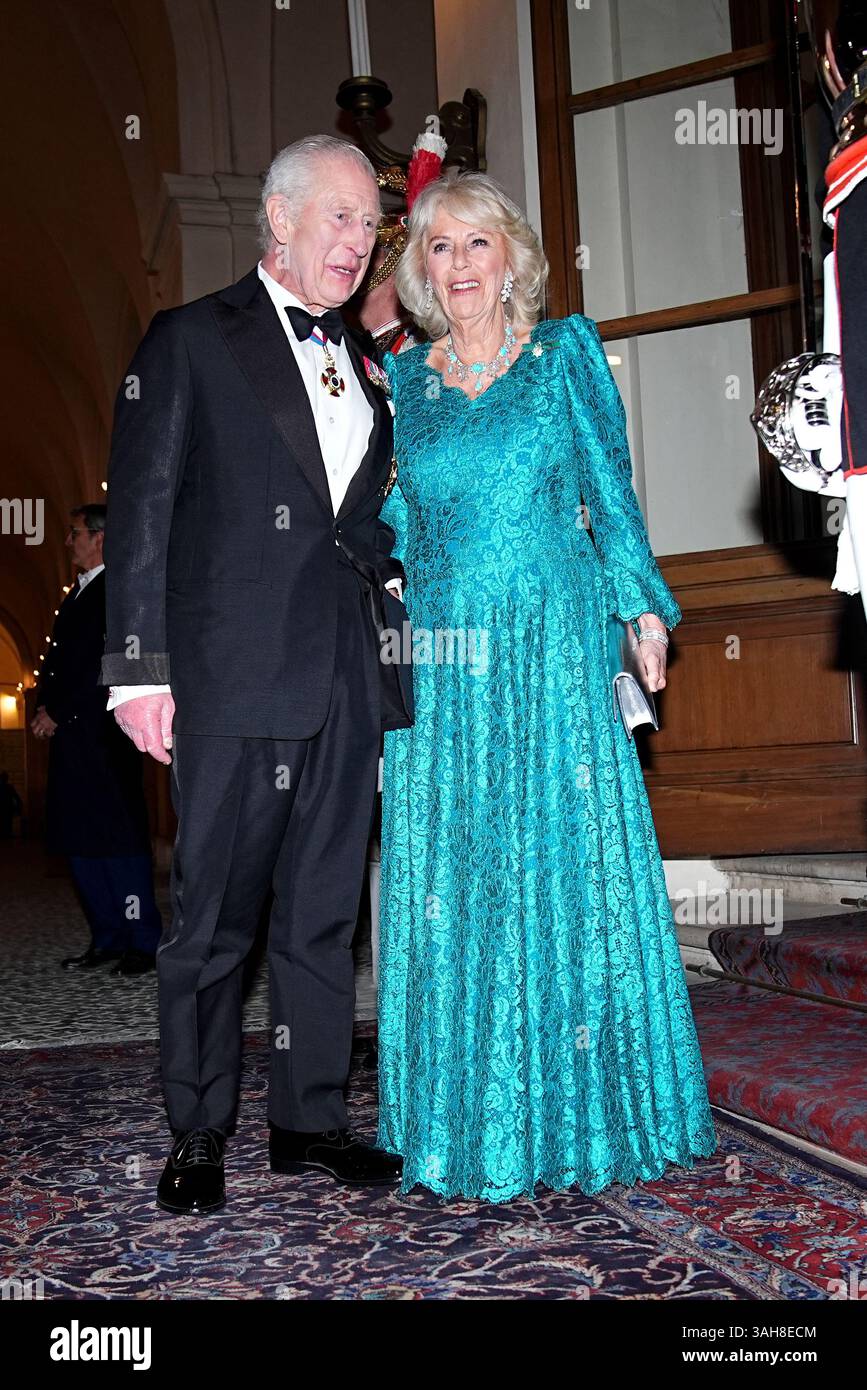 King Charles III and Queen Camilla arrive for the State Banquet at the Palazzo Quirinale in Rome ...