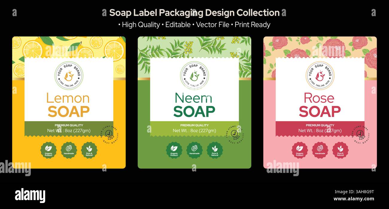 Lemon soap rose neem soap label design editable skincare soap herbal ...