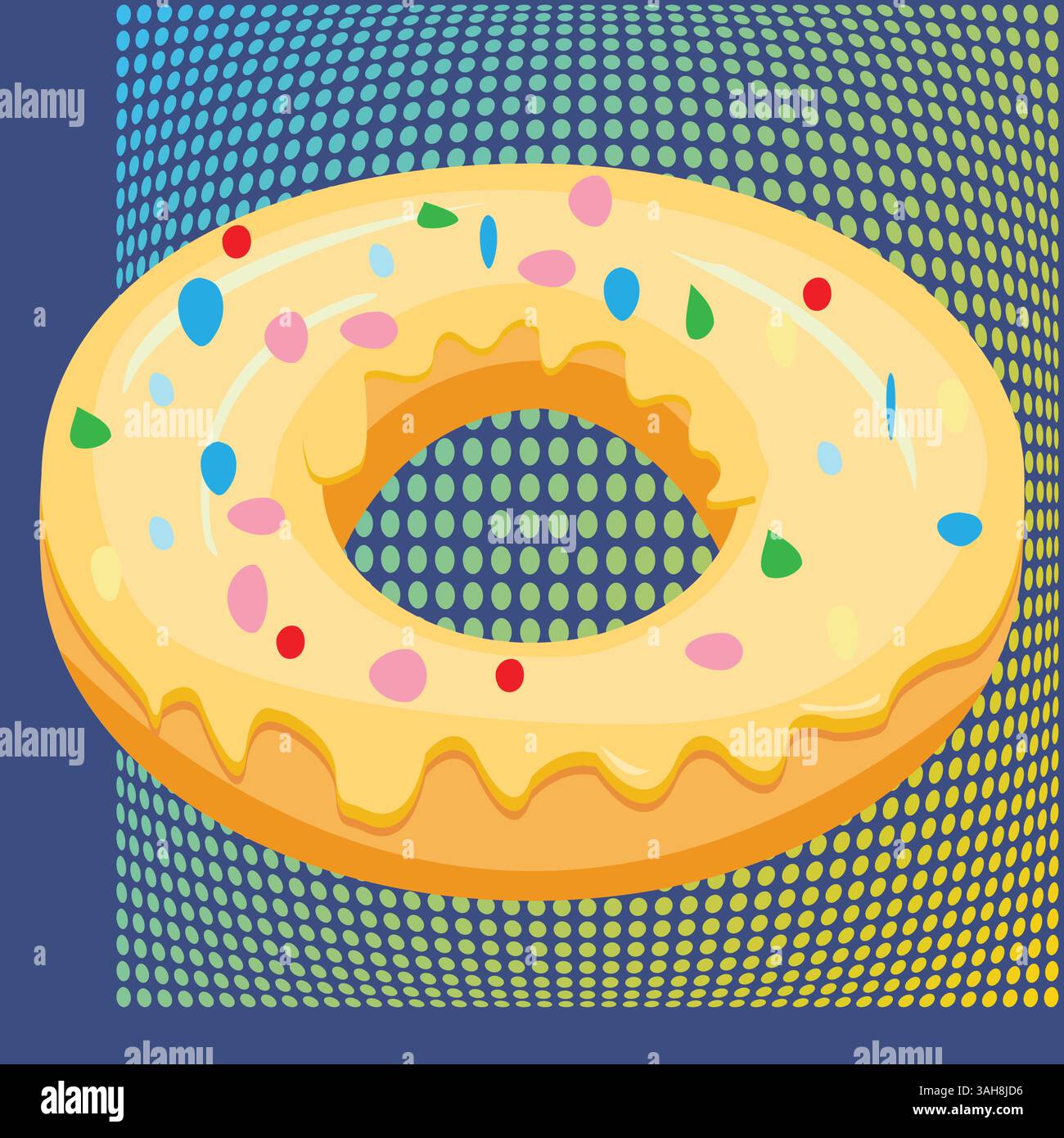 Pop Art multicolored background with white cream donut ; vector ...