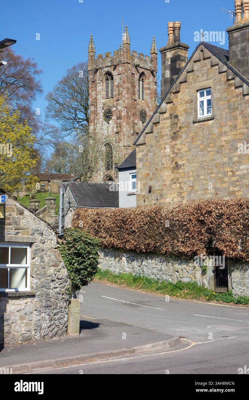View of the Derbyshire Peak District National Park village of ...
