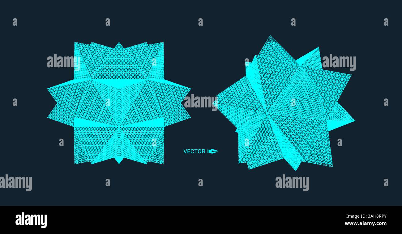 Crystal Object With Connected Lines And Dots Molecular Grid 3d