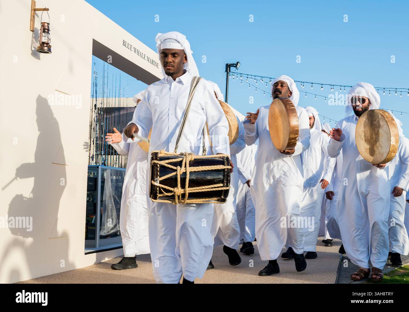 FIRST FISHING EXHIBITION IN QATAR A Qatari traditional band performs at ...