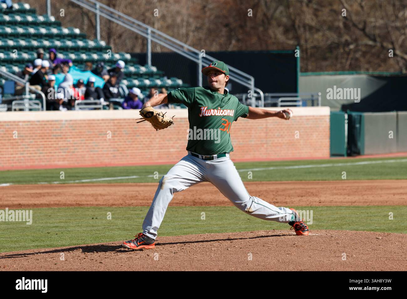March 28, 2015: Miami Hurricanes pitcher Andrew Suarez (30) during ACC ...
