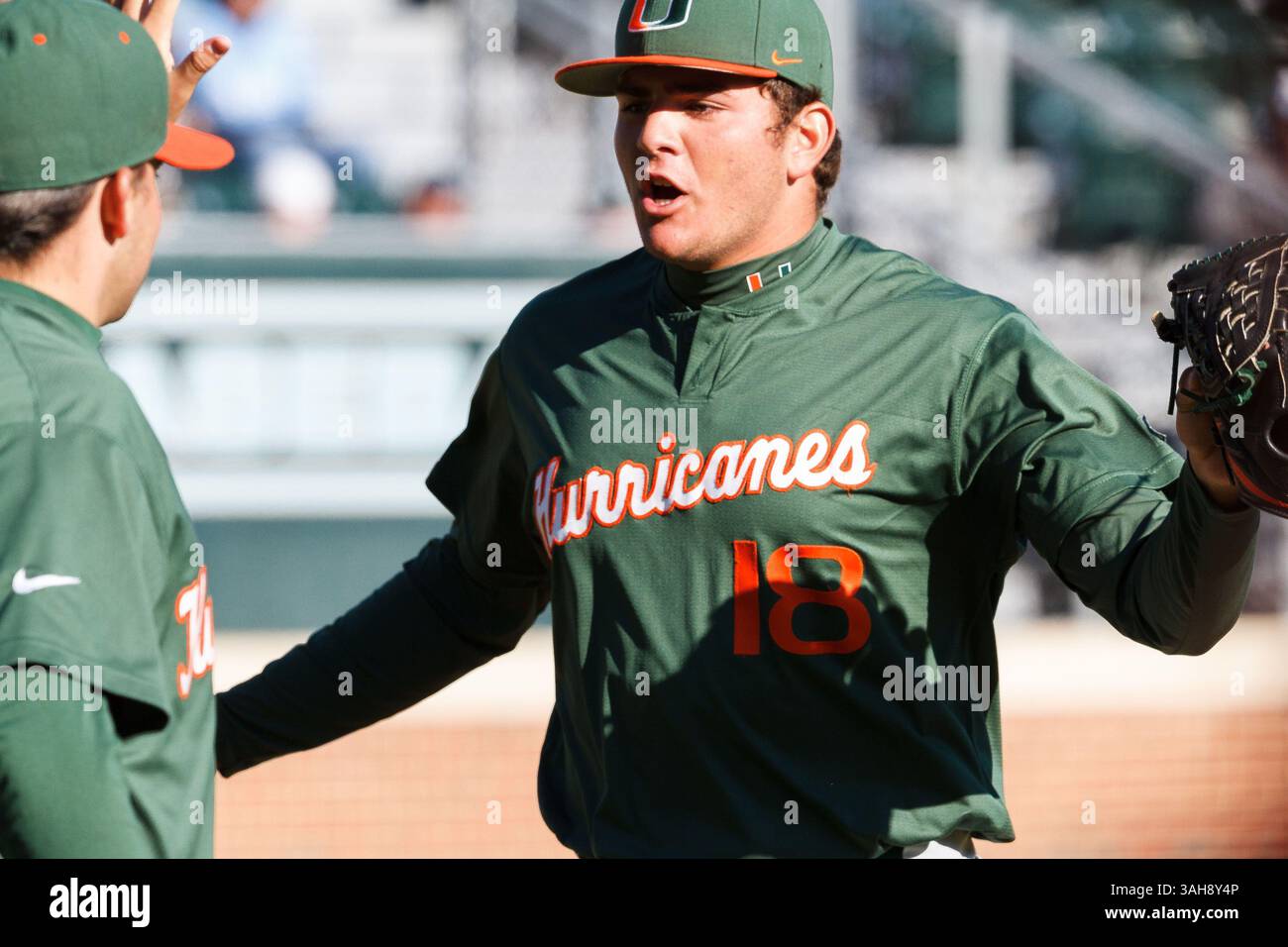 March 28, 2015: Miami Hurricanes pitcher Michael Mediavilla (18) during ...