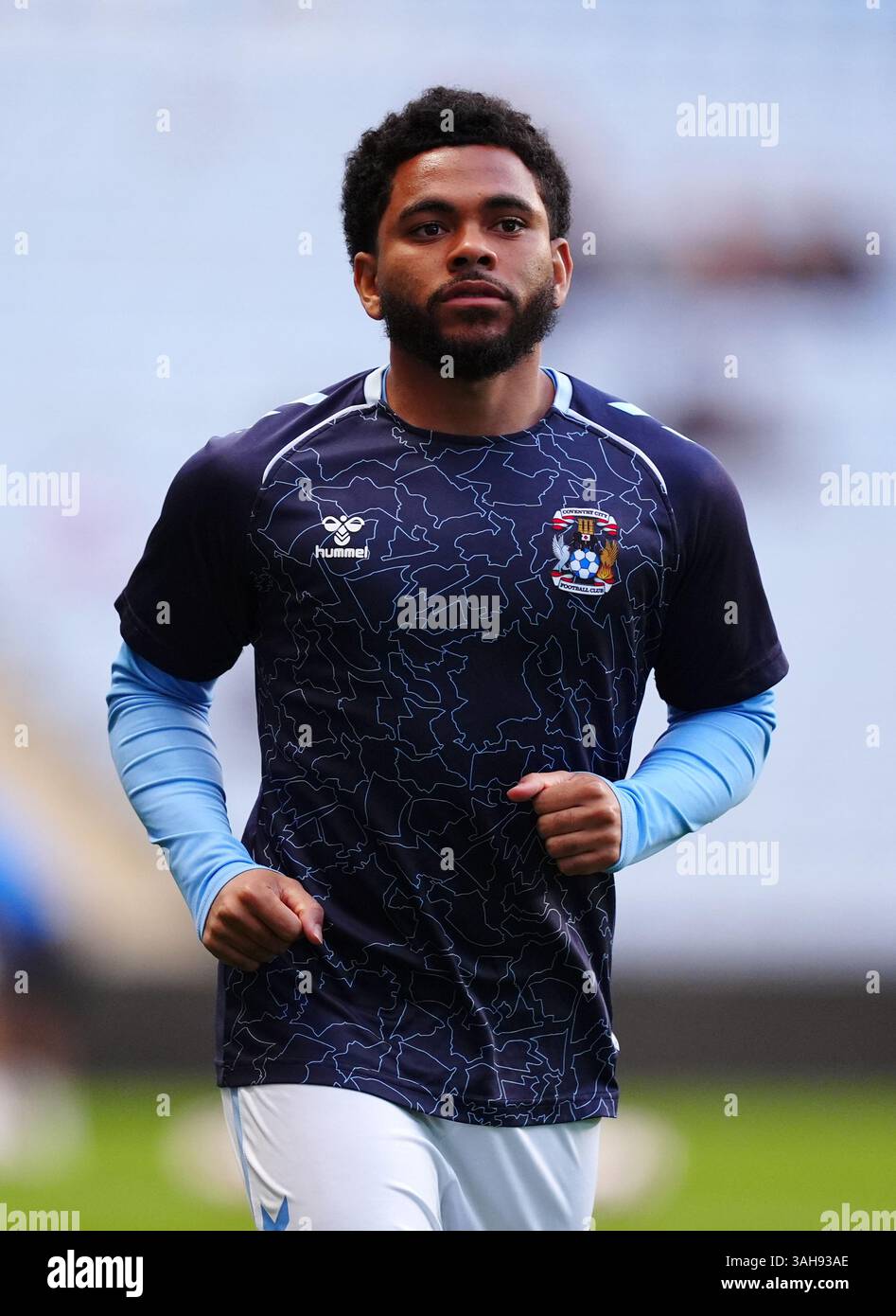 Coventry City's Jay Dasilva warming up before the Sky Bet Championship ...