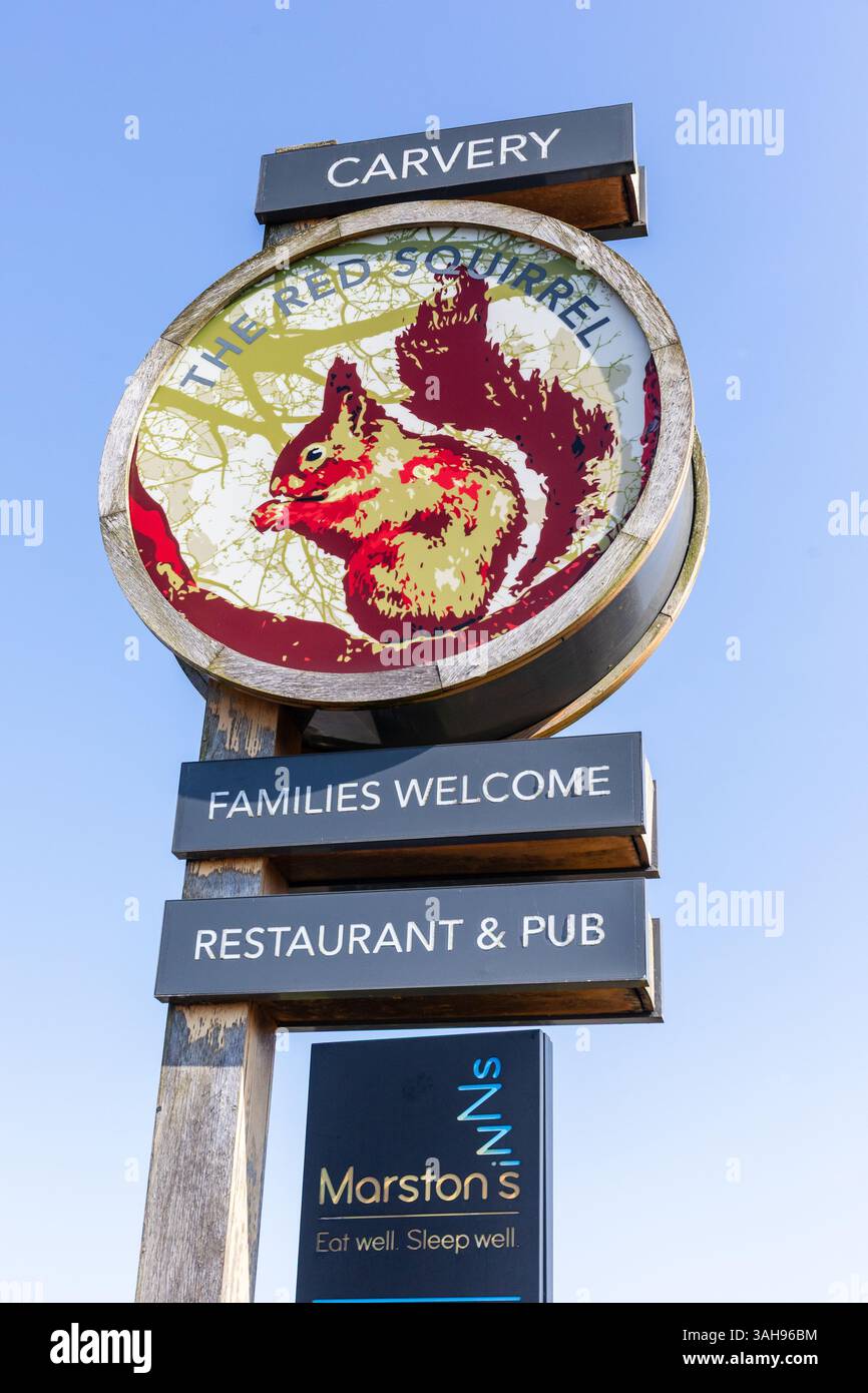 Pub sign for the Red Squirrel carvery, restaurant and public house ...