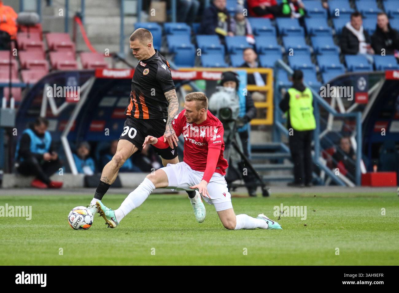 Krakow, Poland. 9th Apr, 2025. football 2024 2025 Betclic 1 Liga Wisla Krakow vs Chrobry Glogow ...