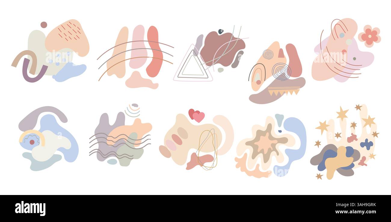 Abstract shapes set hand drawn vector illustration, simple doodle ...