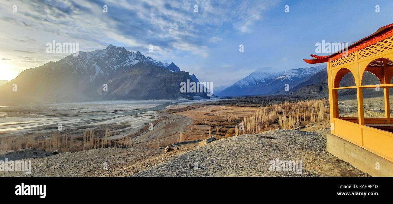 Golden sunset over the Indus River basin in Shigar, Gilgit-Baltistan ...