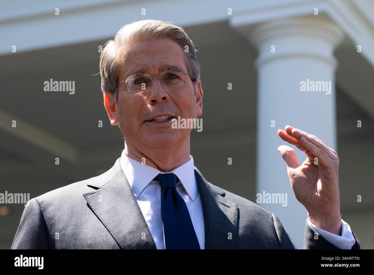 United States Secretary of the Treasury Scott Bessent speaks to the ...