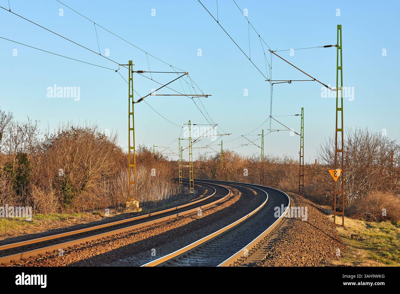 Double track railway main line rails Stock Photo - Alamy