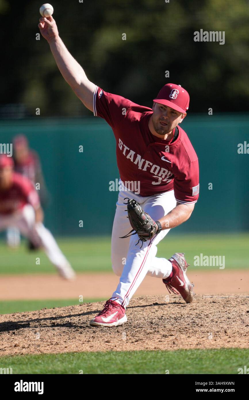 Stanford pitcher Trevor Moore during an NCAA college baseball game ...