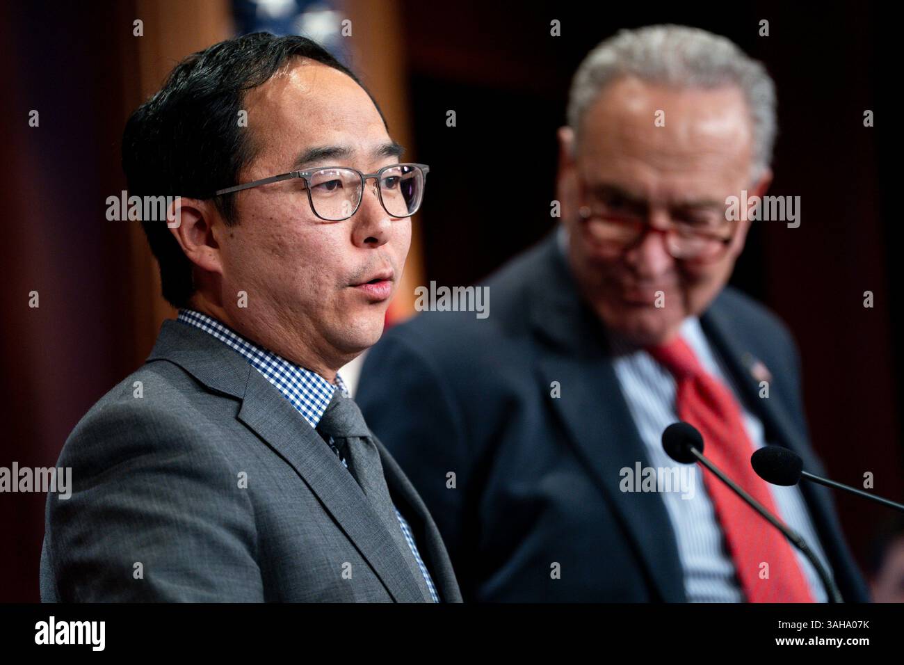 Sen. Andy Kim, D-NJ, speaks during a press conference on President ...