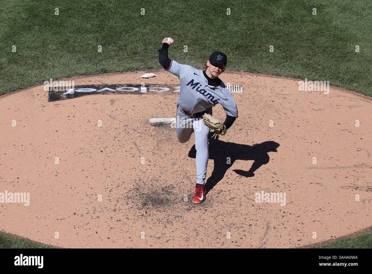 Miami Marlins' Max Meyer pitches during the sixth inning of a baseball ...