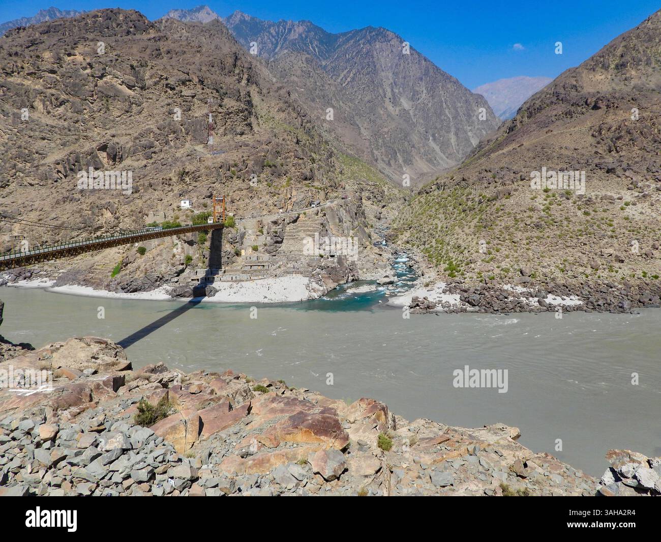 Beautiful confluence of Indus River and Darail Nalla Stock Photo - Alamy