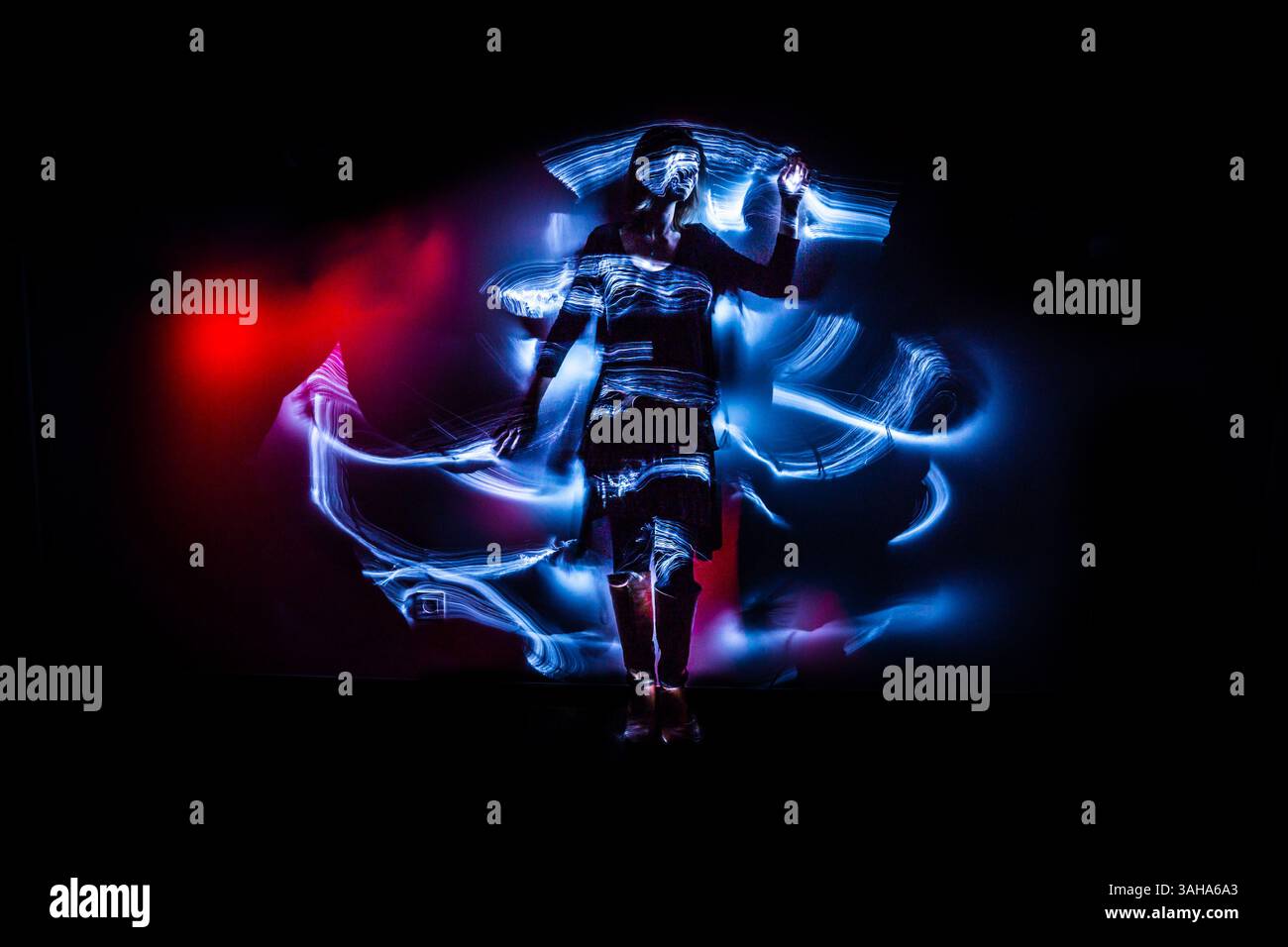 Dec. 29, 2014 - France - Portrait of a modell with blue optical fiber ...
