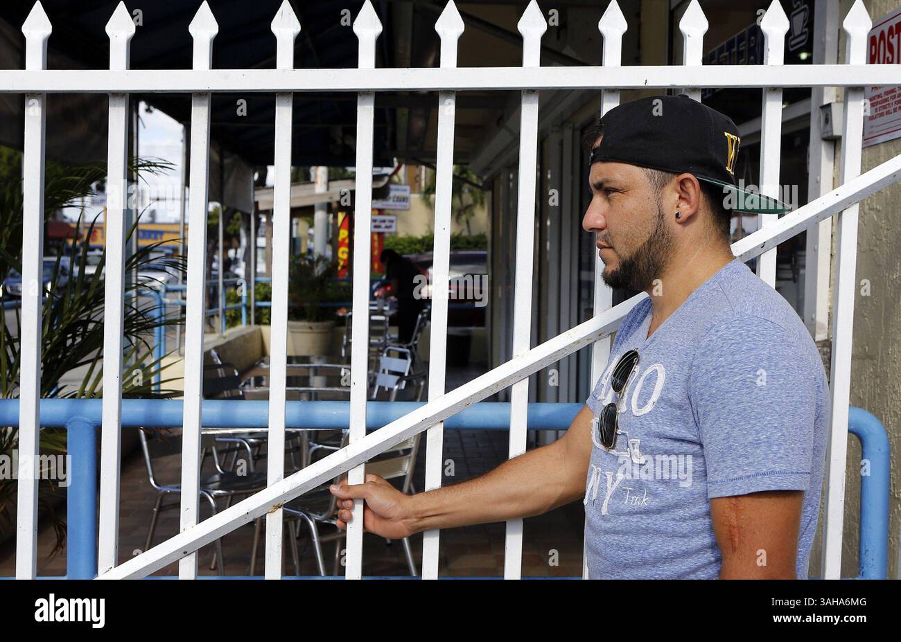 April 7, 2015 - Miami, FL, USA - Marlon Marquez, a Honduran immigrant in Miami, is photographed ...