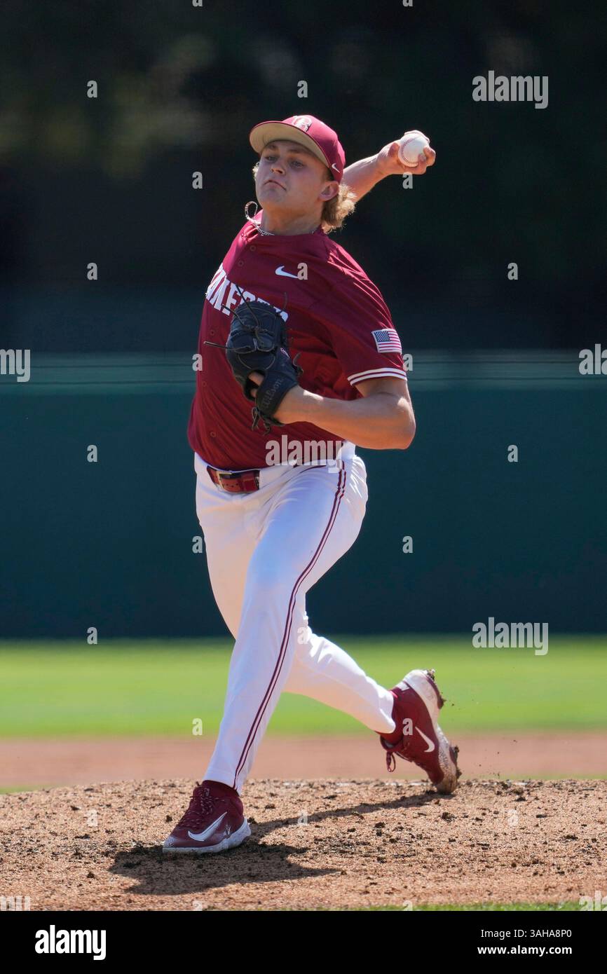 Stanford pitcher Joey Volchko during an NCAA college baseball game ...