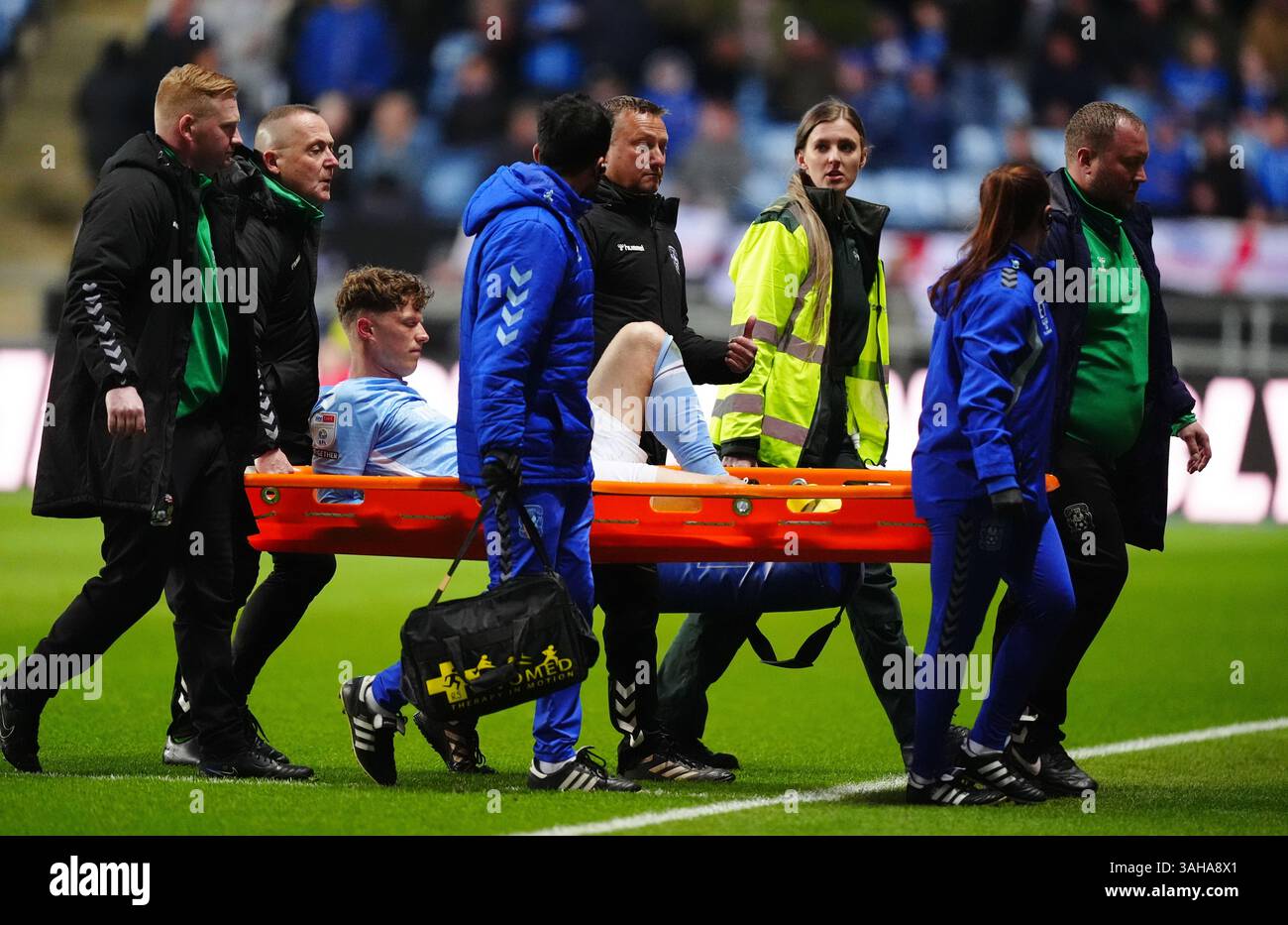 Coventry City's Victor Torp leaves the game with an injury during the ...