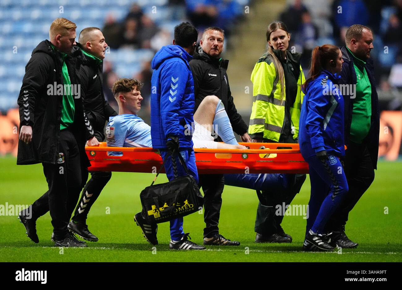 Coventry City's Victor Torp leaves the game with an injury during the ...