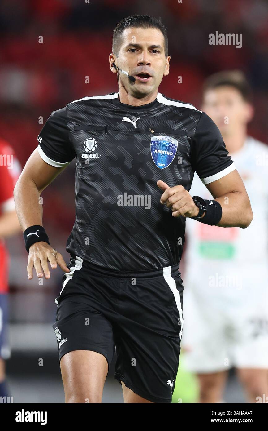 Brazilian referee Bruno Arleu de Araujo looks on during the CONMEBOL ...