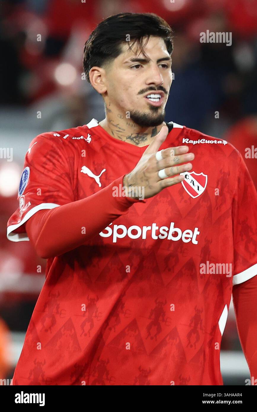 Independiente's defender Kevin Lomonaco looks on during the CONMEBOL ...