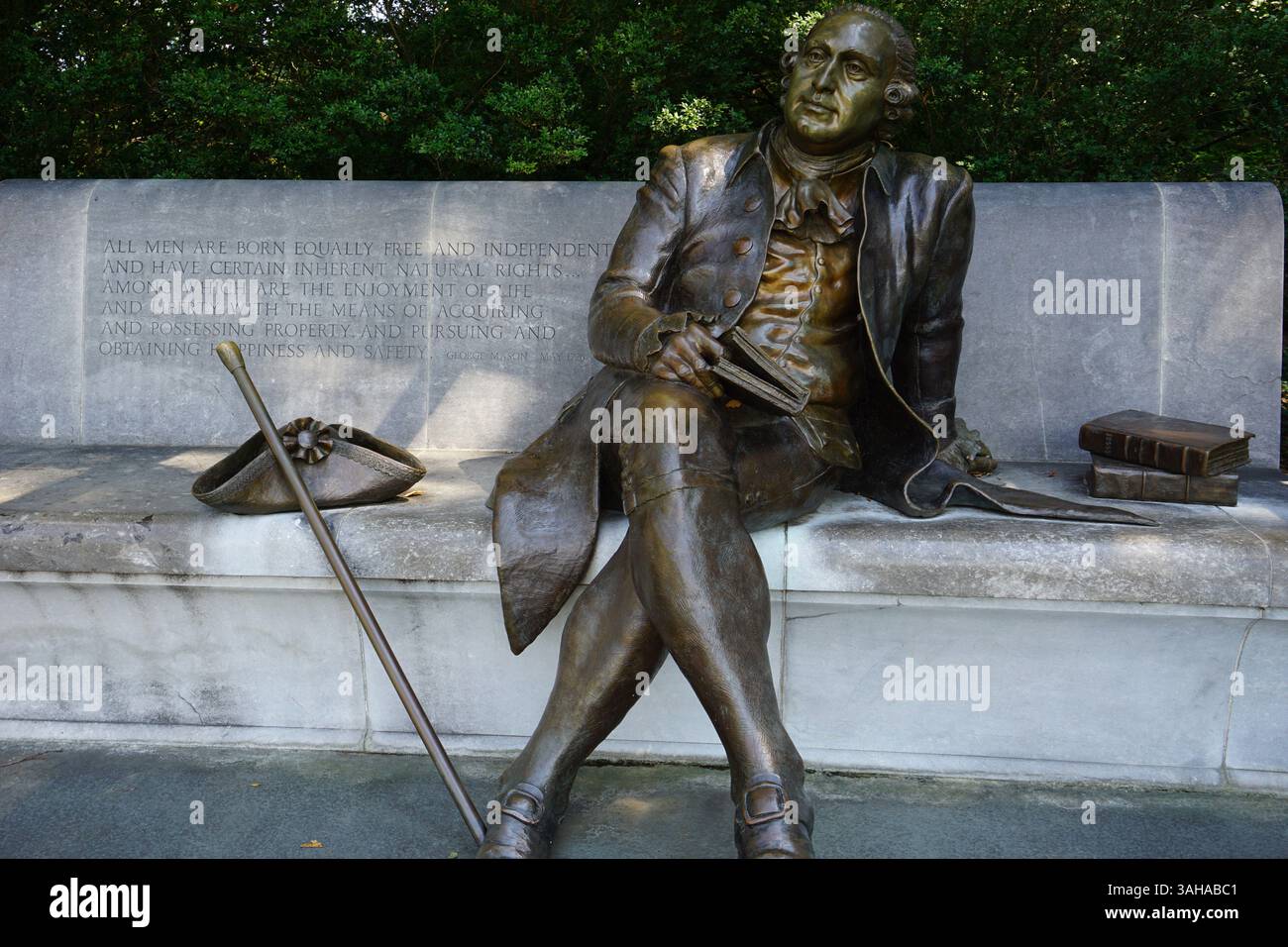 The historic statue of American founding father George Mason sits on a ...