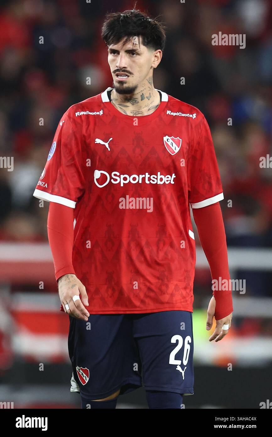 Independiente's defender Kevin Lomonaco looks on during the CONMEBOL ...