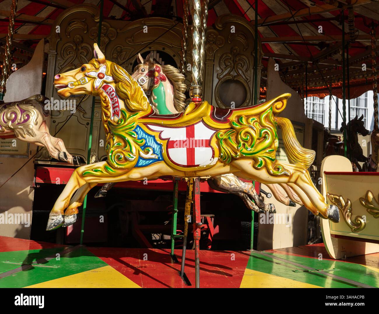 Jumping Merry-Go-Round Horse at a Fairground in Abingdon-on-Thames ...