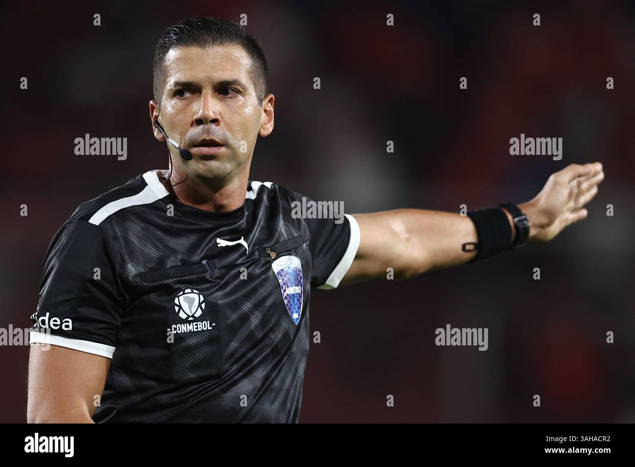 Brazilian referee Bruno Arleu de Araujo looks on during the CONMEBOL ...