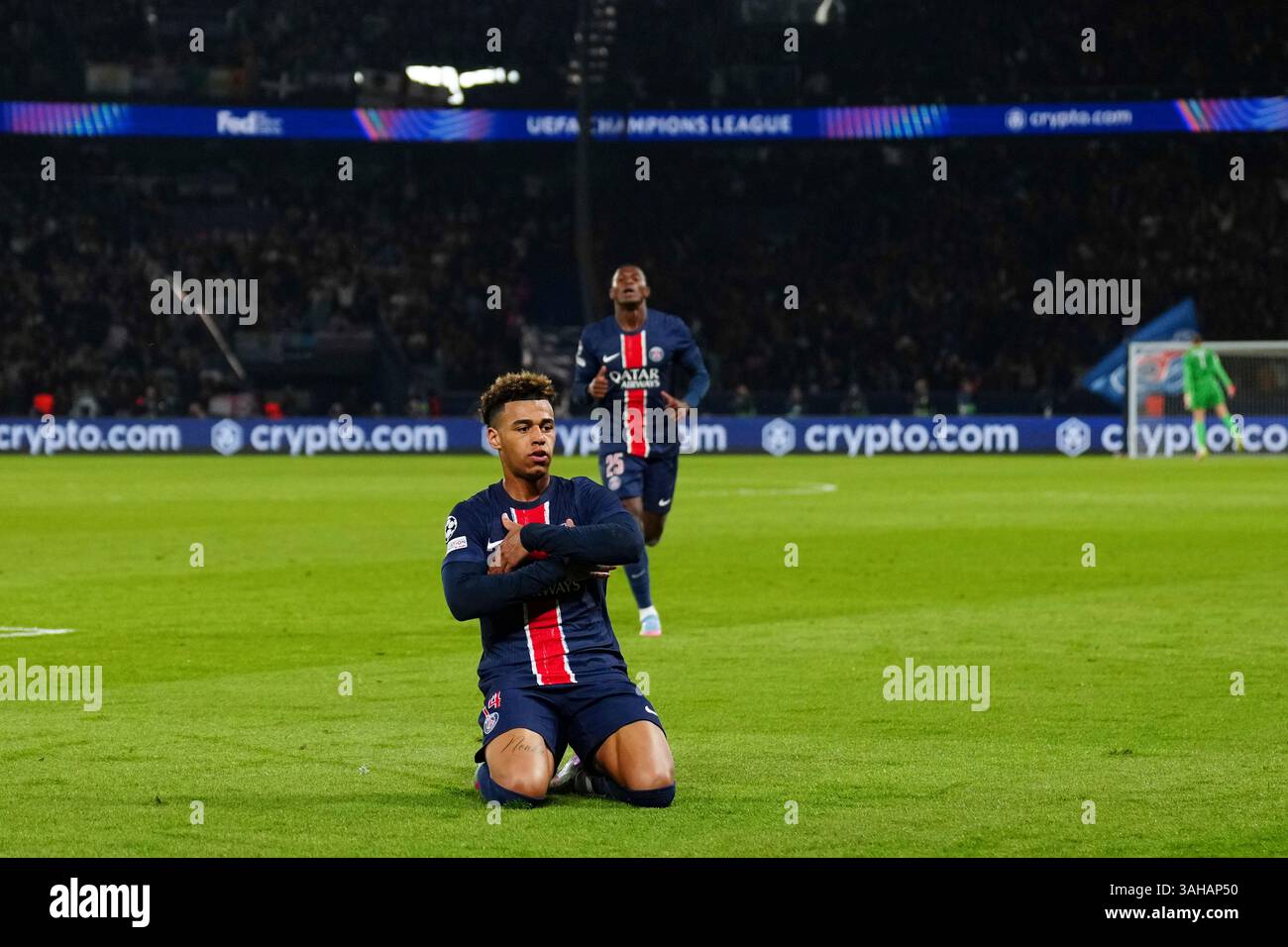 PSG's Desire Doue celebrates after scoring his side's first goal during ...
