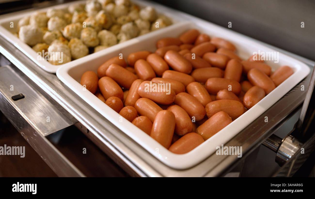 Hot breakfast buffet. Self-service buffet with breakfast items. Self ...