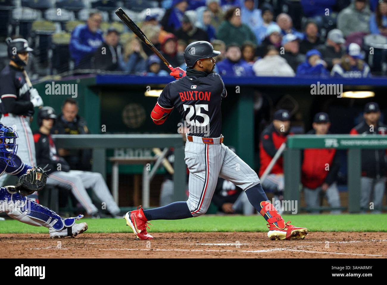 April 7, 2025: Minnesota Twins center fielder Byron Buxton (25) bats ...
