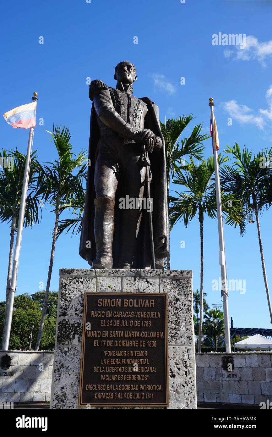 Vertical close up of the landmark Simon Bolivar statue dedicated to the ...