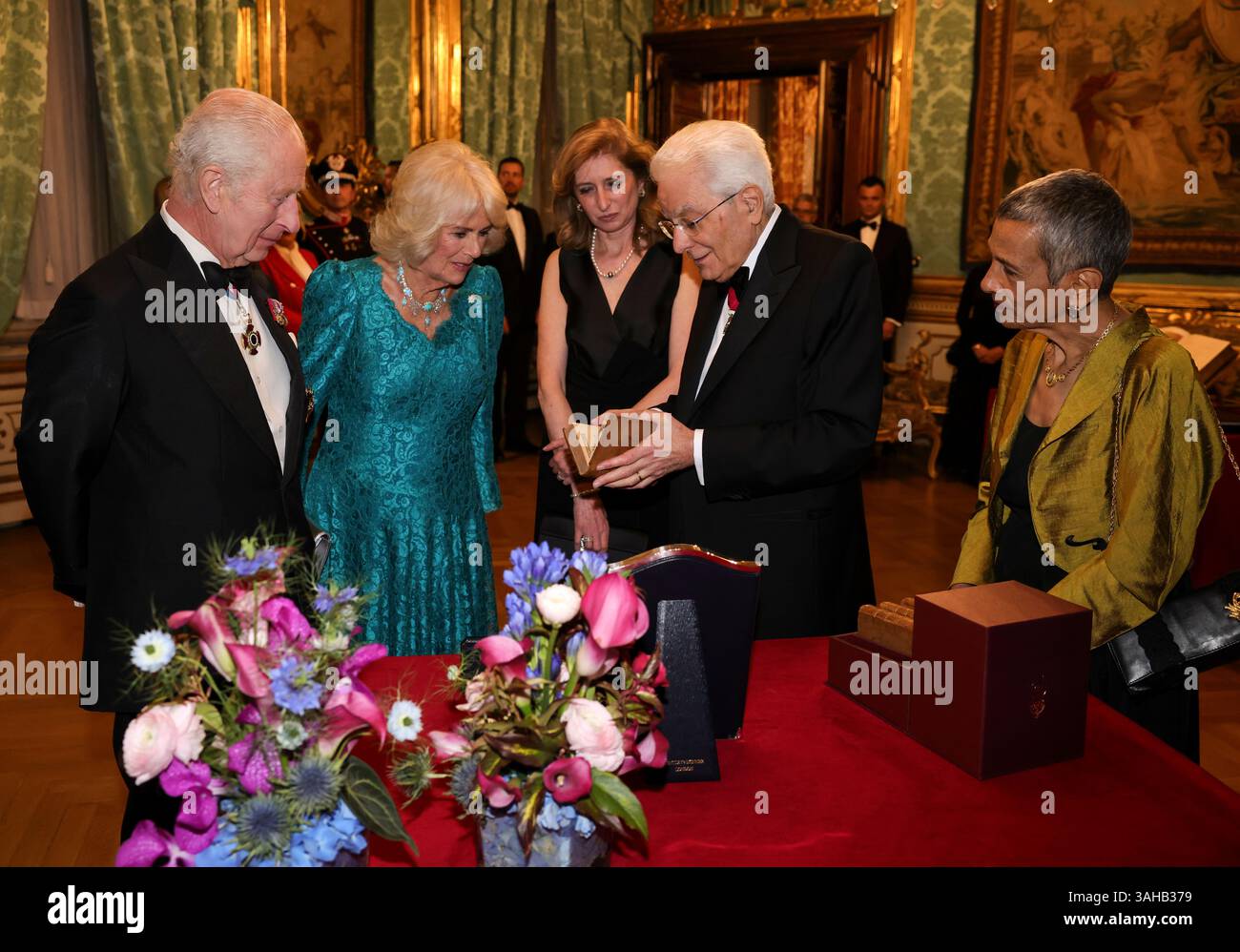 (left to right) King Charles III, Queen Camilla, Signora Laura ...