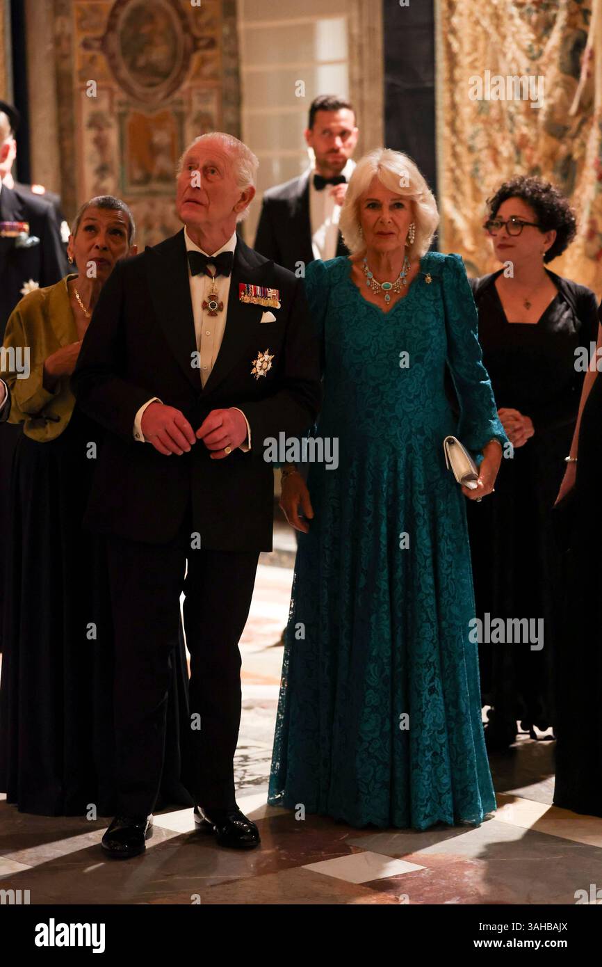 Queen Camilla and King Charles III at the State Banquet at the Palazzo ...