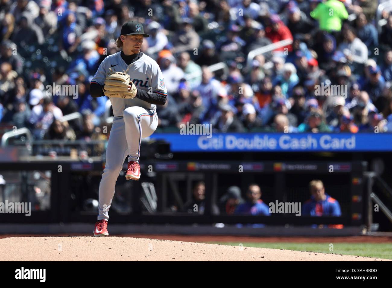 Miami Marlins' Max Meyer pitches during the first inning of a baseball ...