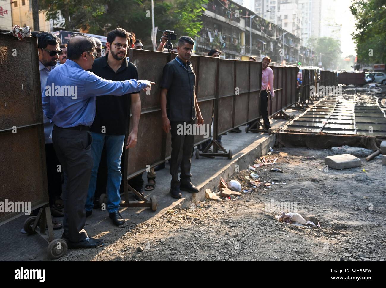 MUMBAI, INDIA - APRIL 9: Yuva Sena Chief and Shiv Sena (UBT) MLA Aditya Thackeray inspects the ...